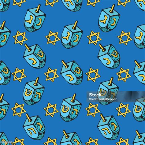 유태인 휴일 하누카 완벽 한 패턴입니다 전통 차 누 카 기호dreidels 스타 데이비드 빛나는 빛의 설정 낙서 벡터 템플릿입니다 갈색에 대한 스톡 벡터 아트 및 기타