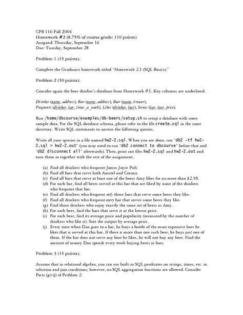 Introduction To Database Systems Home Work 02 Computer Science Docsity