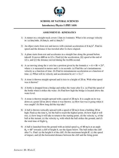 Assignment Kinematics Pdf Speed Acceleration
