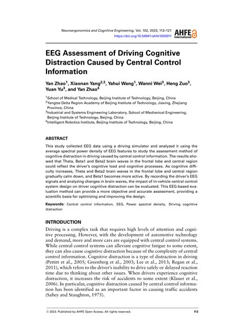 PDF EEG Assessment Of Driving Cognitive Distraction Caused By Central Control Information