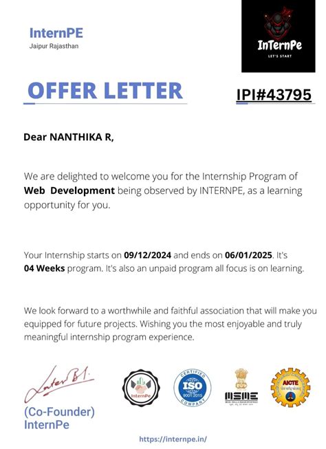 nanthika ranjan on linkedin webdevelopmentintern skillsforsuccess careergrowth