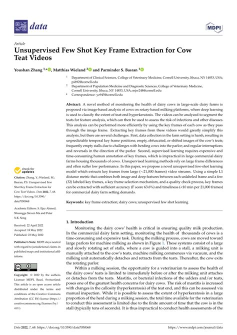 Pdf Unsupervised Few Shot Key Frame Extraction For Cow Teat Videos