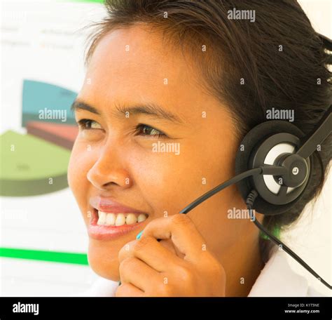 Helpdesk Support Girl Showing Call Center Assistance Stock Photo Alamy