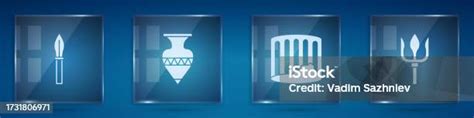 중세 창 고대 암포라 기둥 및 해왕성 삼지창을 설정하십시오 정사각형 유리 패널 벡터 건설 산업에 대한 스톡 벡터 아트 및 기타 이미지 건설 산업 건축 건축하기