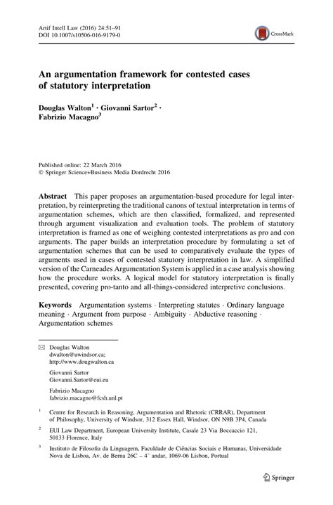 Pdf An Argumentation Framework For Contested Cases Of Statutory Interpretation