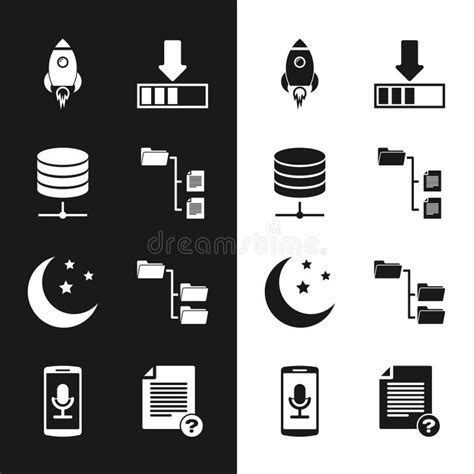 Set Folder Tree Server Data Web Hosting Rocket Ship With Fire