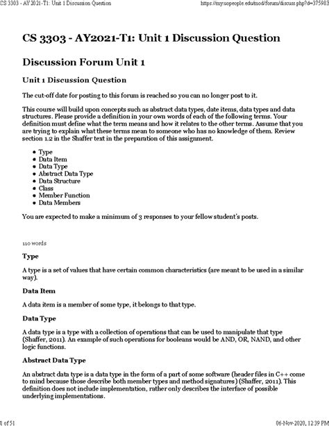 Data Structure Discussion Forum Unit 1 Cs3303 Cs 3303 Ay2021 T1 Unit 1 Discussion Question