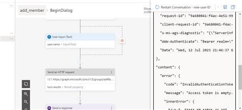 I Am Trying To Add A Member To An Aad Group With Bot Framework Composer