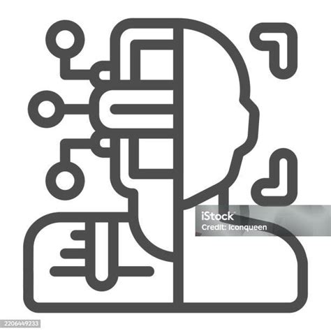 Robot Or Person Recognition Line Icon Neural Network Concept Vector Graphics Virtual Assistant