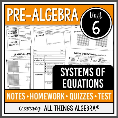 Pre Algebra Unit 6 Systems Of Equations All Things Algebra