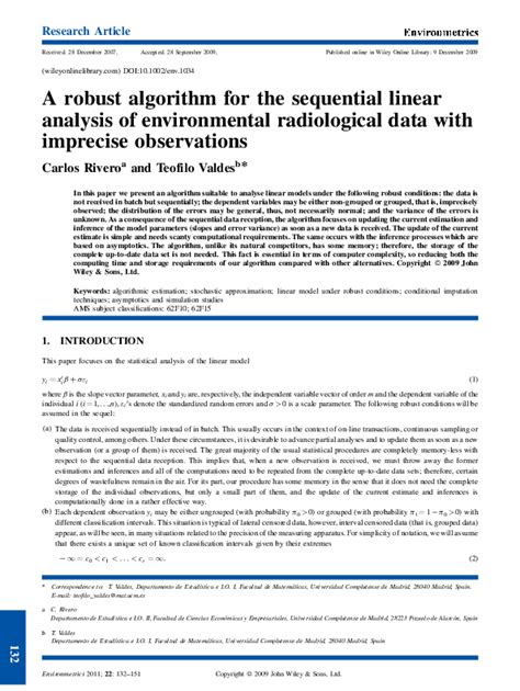 Pdf A Robust Algorithm For The Sequential Linear Analysis Of Environmental Radiological Data