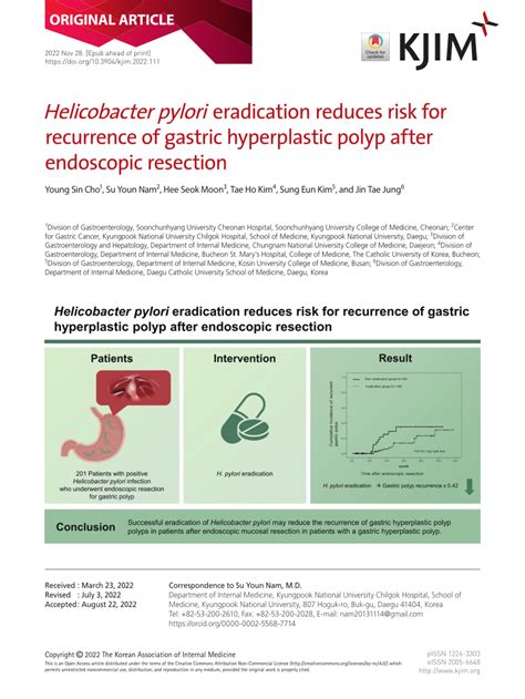 Pdf Helicobacter Pylori Eradication Reduces Risk For Recurrence Of Gastric Hyperplastic Polyp