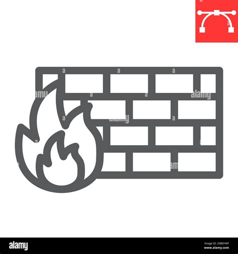 Firewall Line Icon Security And Protection Flame Sign Vector Graphics