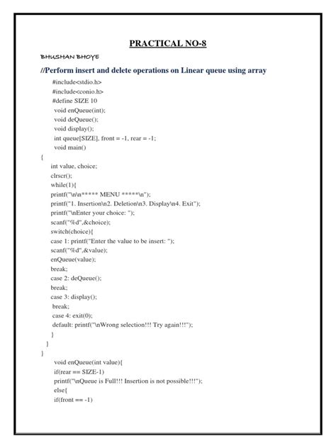 Practical 8 To 12 Pdf Queue Abstract Data Type Algorithms And