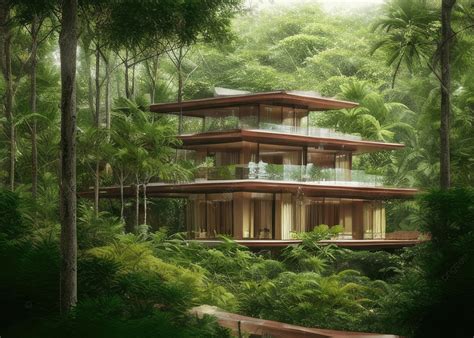 안개 낀 날 열대 숲에 있는 현대적인 집의 3차원 렌더링 열대 우림의 집 정글 하우스 안개 낀 날의 리조트 배경 일러스트 및 사진 무료 다운로드 Pngtree