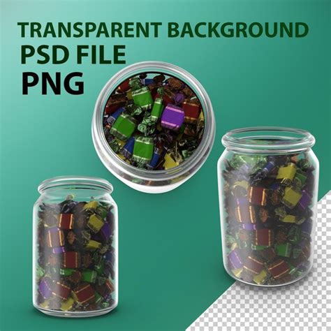 Premium Psd Jar With Wrapped Toffee Candy Png