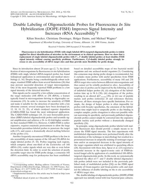 Pdf Double Labeling Of Oligonucleotide Probes For Fluorescence In Situ Hybridization Dope