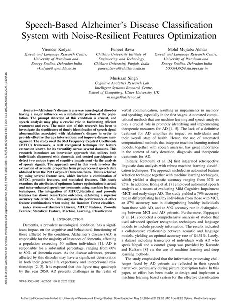 Pdf Speech Based Alzheimers Disease Classification System With Noise Resilient Features