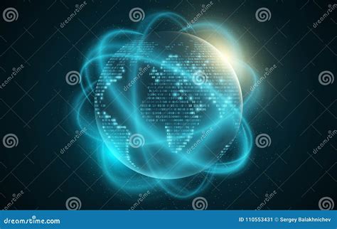 World Map From Binary Code Abstract Planet Earth Blurred Lines Move Futuristic Background