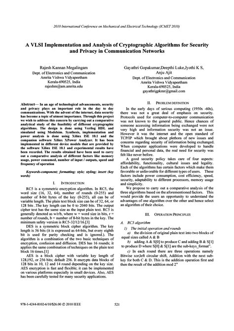 Pdf A Vlsi Implementation And Analysis Of Cryptographic Algorithms