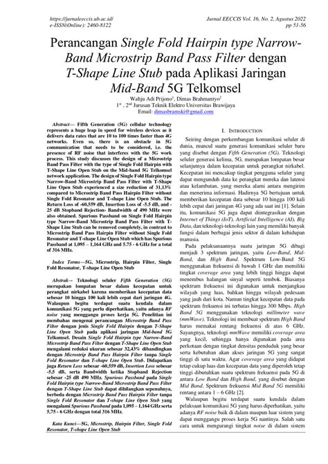 Pdf Perancangan Single Fold Hairpin Type Narrow Band Microstrip Band Pass Filter Dengan T