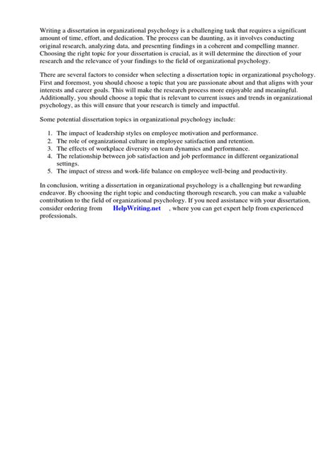 Dissertation Topics In Organisational Psychology Download Free Pdf Industrial And
