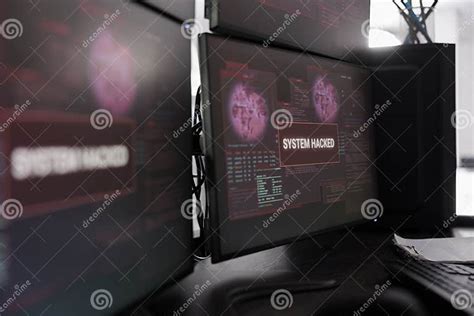 Hacked System Alert Message Showing On Multiple Monitors Stock Image