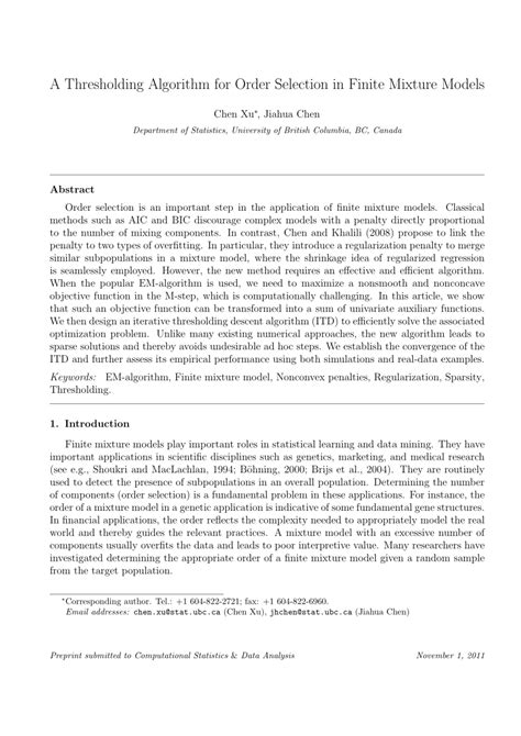 Pdf A Thresholding Algorithm For Order Selection In Finite Mixture Models