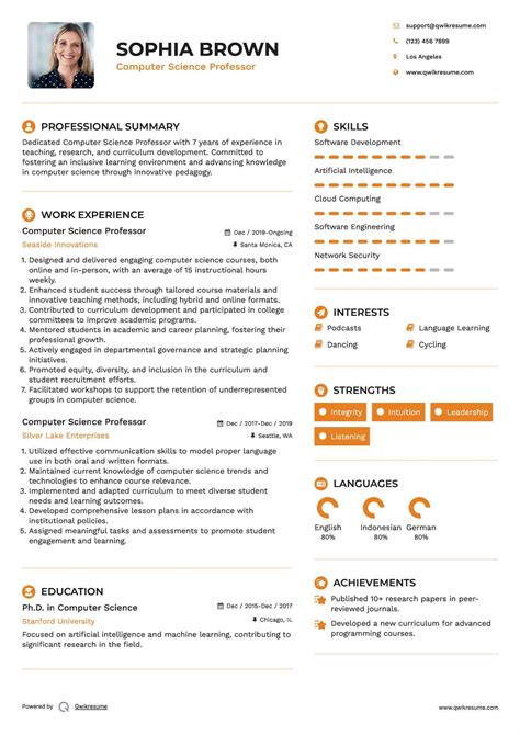 10 Computer Science Professor Resume Samples And Templates For 2025