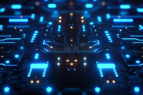 A Close Up Of A Circuit Board With Blue Lights Stock Illustration Illustration Of Board
