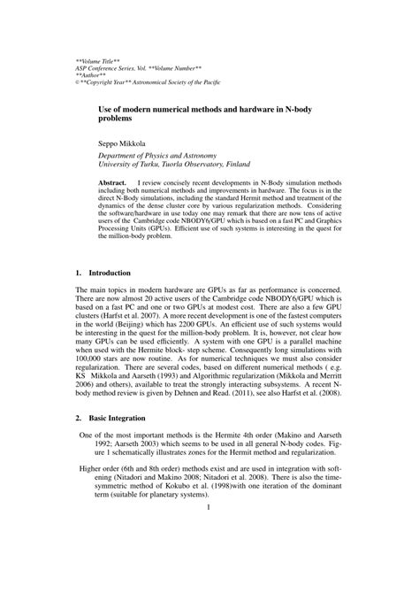 PDF Use Of Modern Numerical Methods And Hardware In N Body Problems