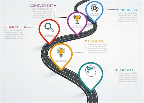 Premium Vector Road Infographic With Pointers Timeline With Business Icons