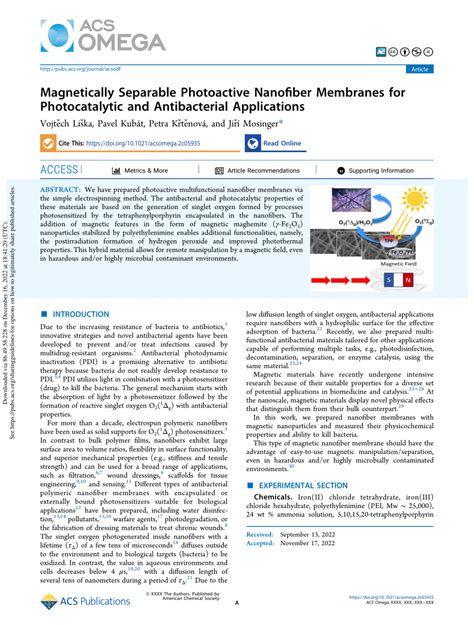 Pdf Magnetically Separable Photoactive Nanofiber Membranes For Photocatalytic And