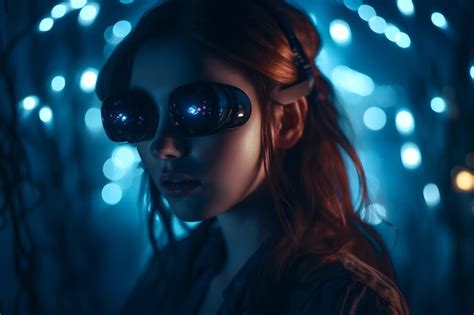 Premium Ai Image Girl With Virtual Reality Glasses Neural Network Ai