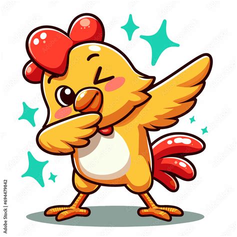 Dabbing Cartoon Chicken Vector Clip Art Illustration With Simple Gradients All In A Single