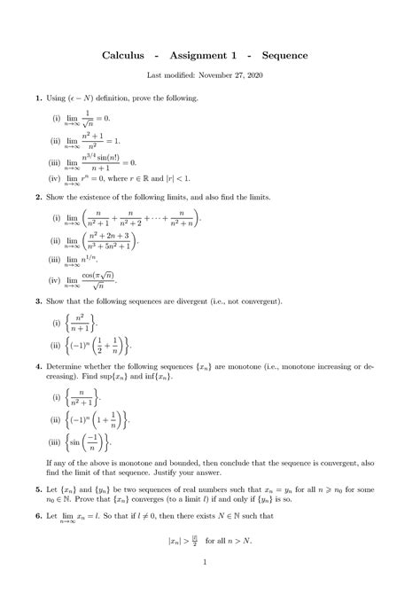 Assignment 1 Ma1110 Calculus Assignment 1 Sequence Last Modified