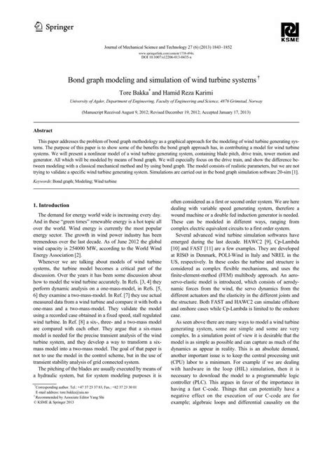 Pdf Bond Graph Modeling And Simulation Of Wind Turbine Systems