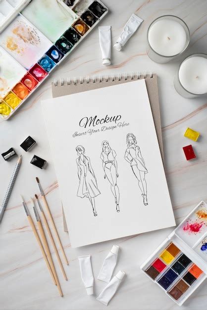 Premium PSD Mock Up Art Notepad Arrangement Premium PSD Mock Up Art Notepad Arrangement