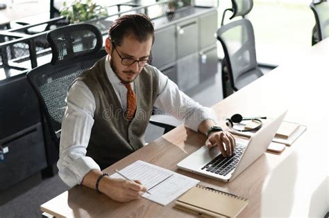 Modern Office Businessman Working On Computer Portrait Of Successful Middle Aged It Software