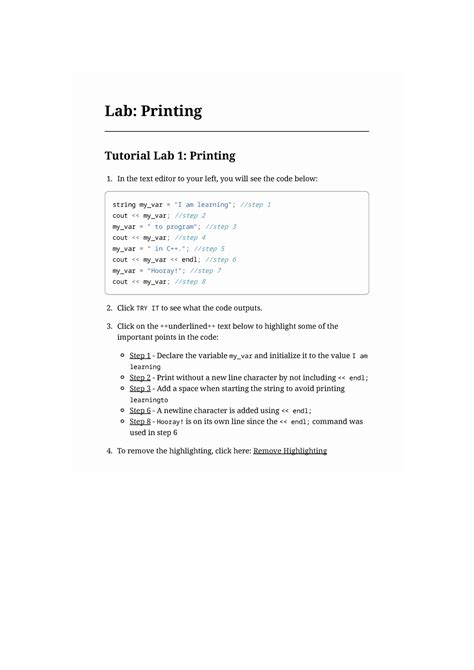 C Printing This Document Will Help Students In Learning And Understanding The C Basics
