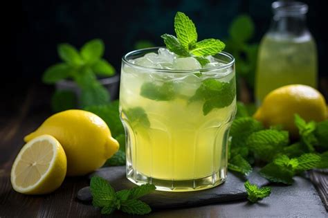 Minty Refreshment A Captivating Snapshot Of Homemade Mint Lemonade Premium Ai Generated Image