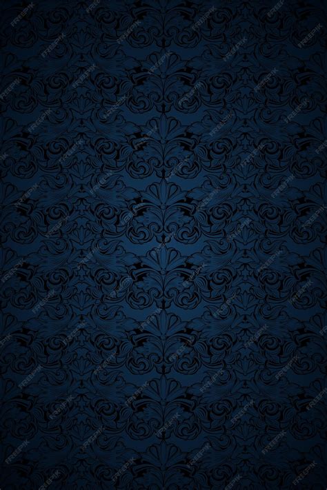 어두운 파란색과 검은색 빈티지 배경 로얄 어두운 가장자리가 있는 고전적인 바로크 패턴 로코코 프리미엄 벡터