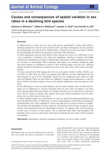 Pdf Causes And Consequences Of Spatial Variation In Sex Ratios In A Declining Bird Species
