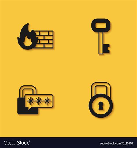 Set Firewall Security Wall Lock Cyber And Old Vector Image
