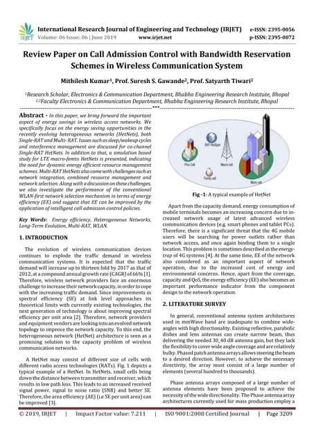 Irjet Review Paper On Call Admission Control With Bandwidth Reservation Schemes In Wireless