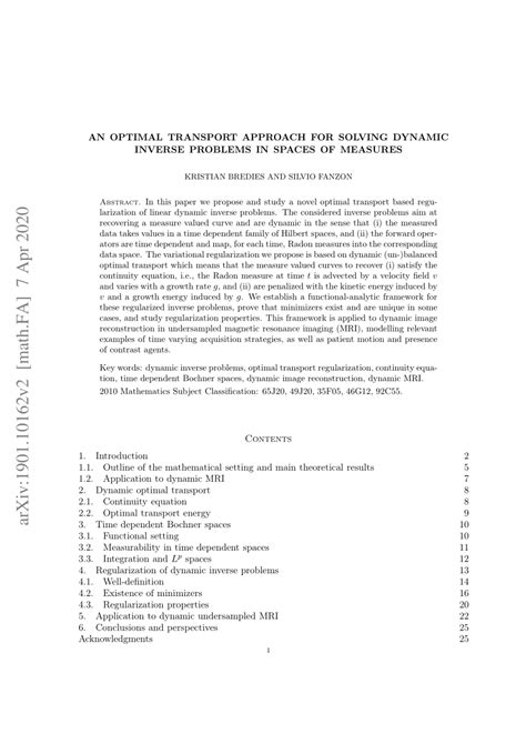 Pdf An Optimal Transport Approach For Solving Dynamic Inverse Problems In Spaces Of Measures