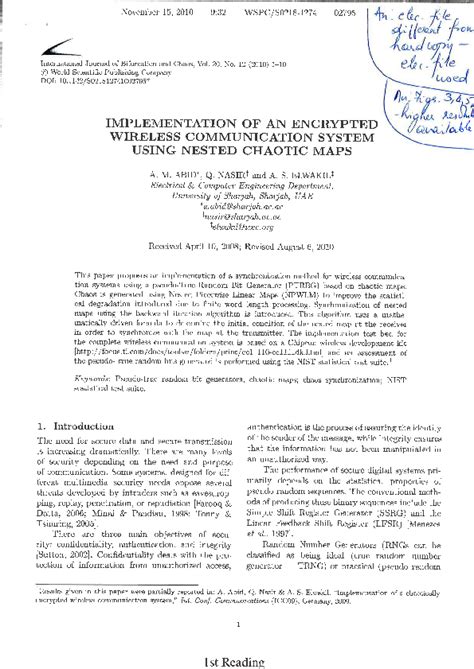 Pdf Implementation Of An Encrypted Wireless Communication System Using Nested Chaotic Maps