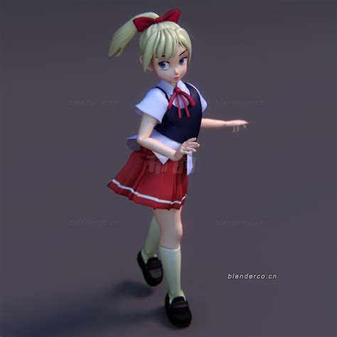 Blender卡通小女孩姑娘角色人物模型 Blender布的