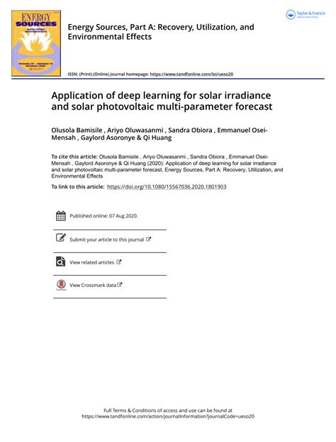 Pdf Application Of Deep Learning For Solar Irradiance And Solar Photovoltaic Multi Parameter