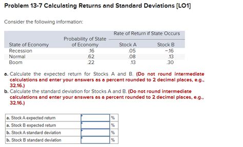 solved problem 13 7 calculating returns and standard